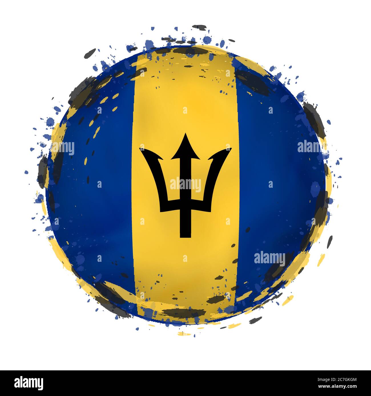 Round grunge flag of Barbados with splashes in flag color. Vector ...