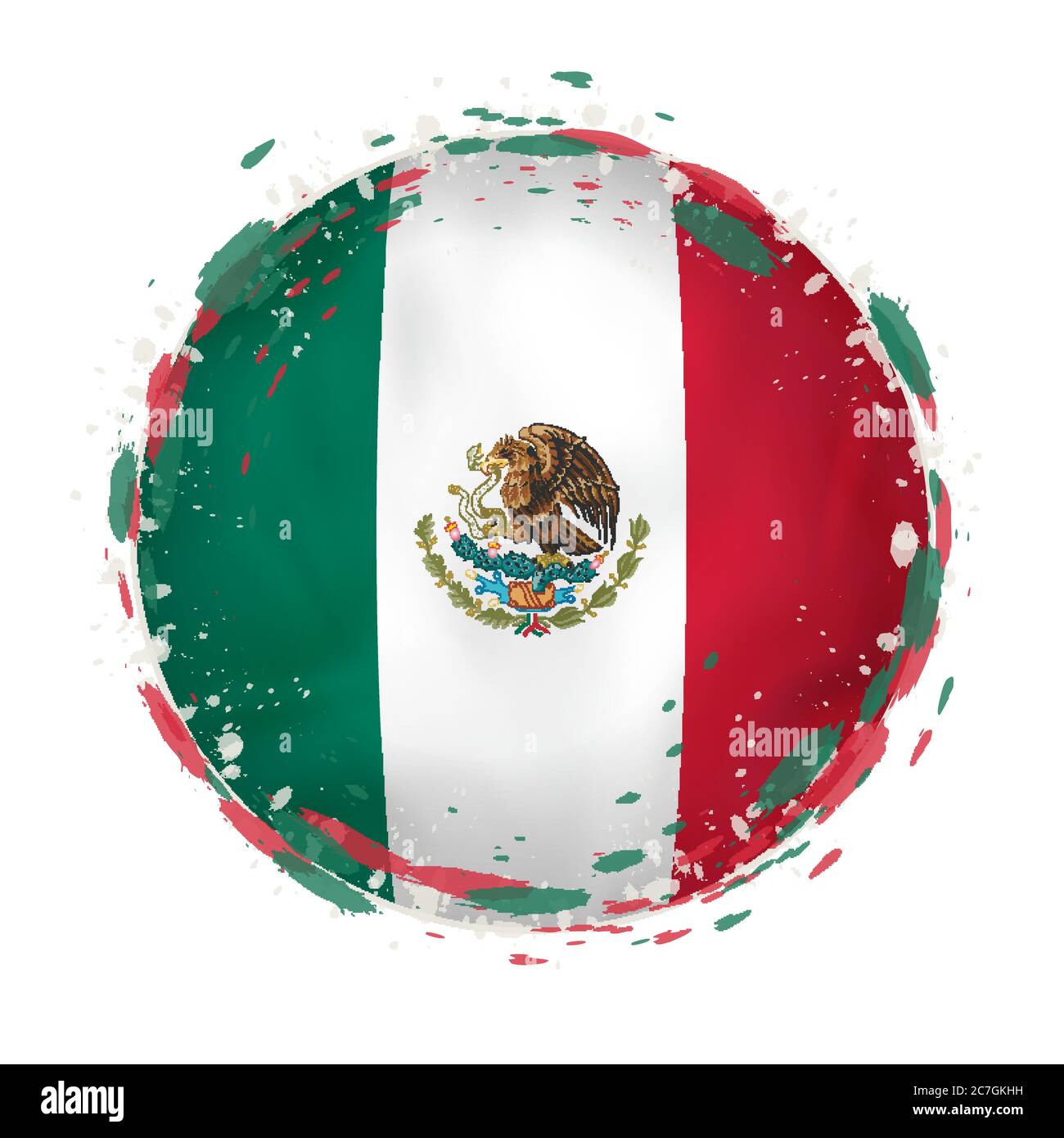 Round grunge flag of Mexico with splashes in flag color. Vector ...