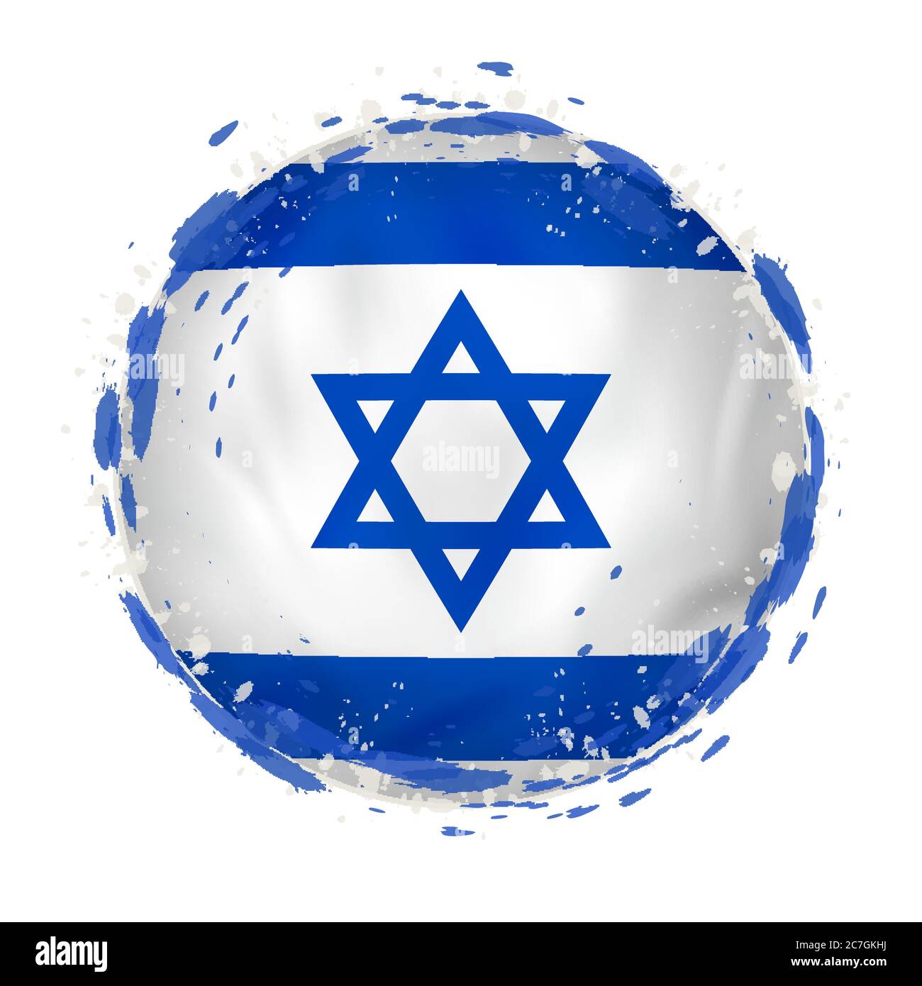 Round grunge flag of Israel with splashes in flag color. Vector ...