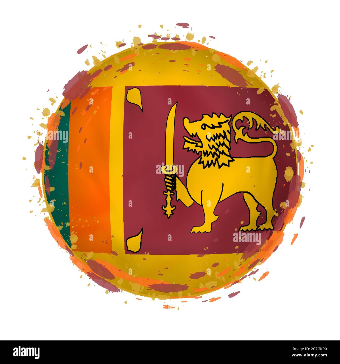 Round grunge flag of Sri Lanka with splashes in flag color. Vector ...