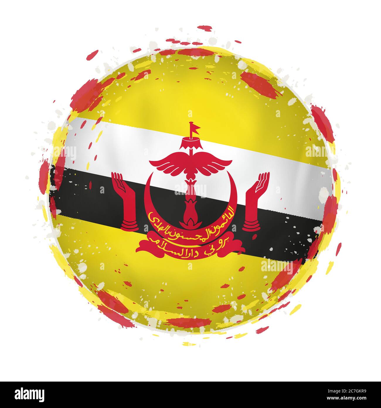 Round grunge flag of Brunei with splashes in flag color. Vector ...