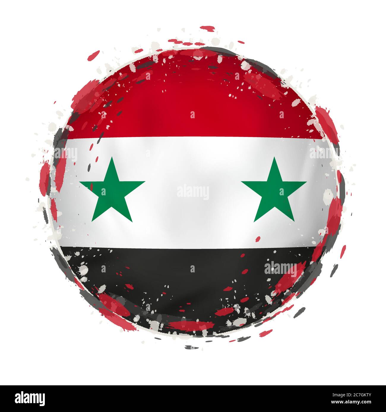 Round grunge flag of Syria with splashes in flag color. Vector ...