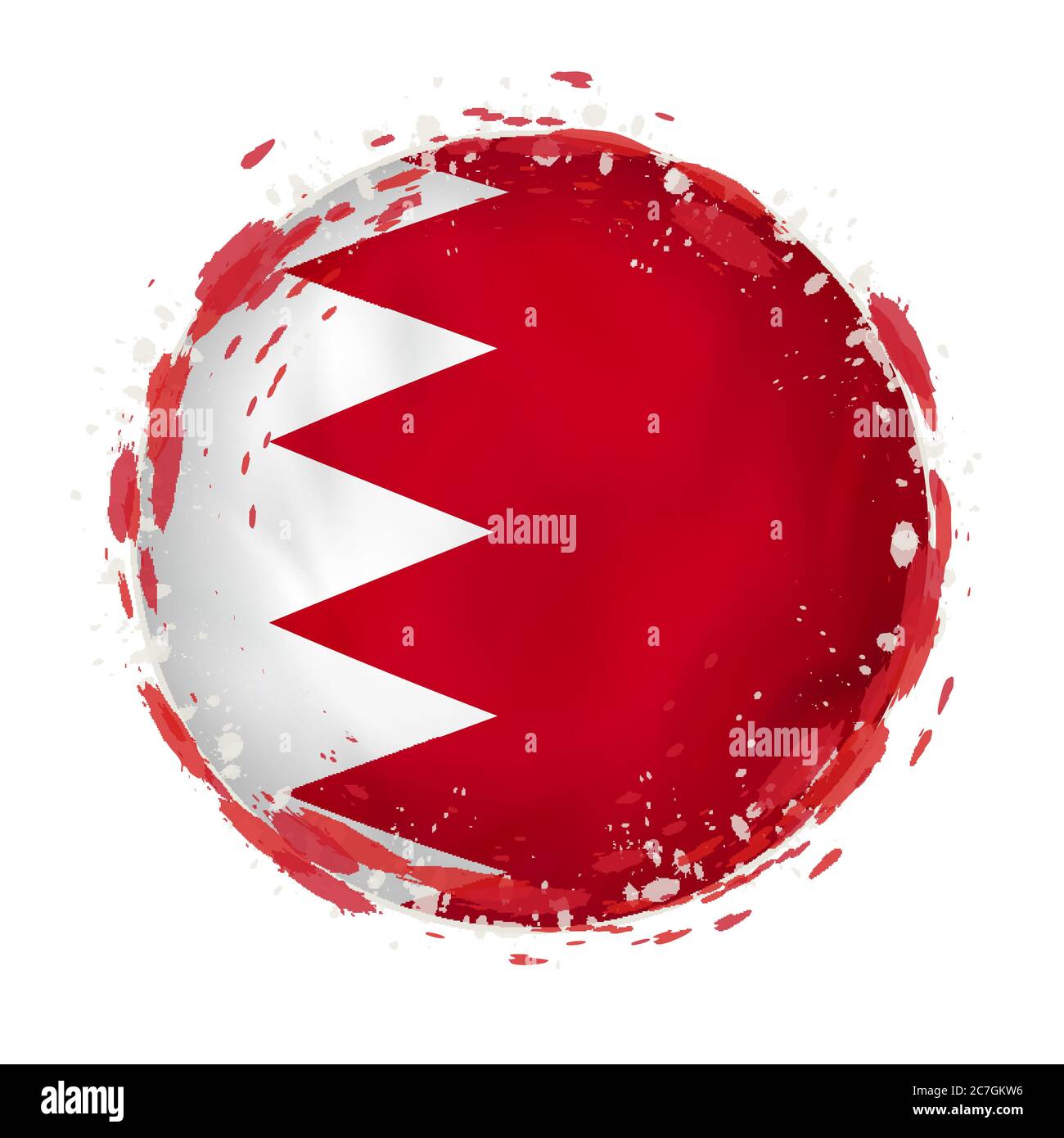 Round grunge flag of Bahrain with splashes in flag color. Vector ...