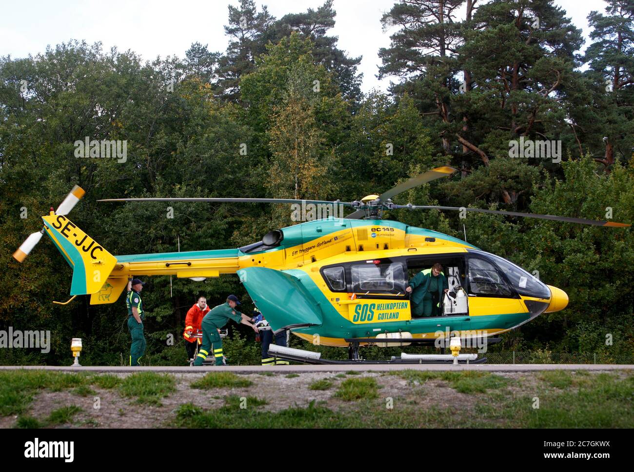 The SOS helicopter, with patient on stretcher, from Gotland has just ...