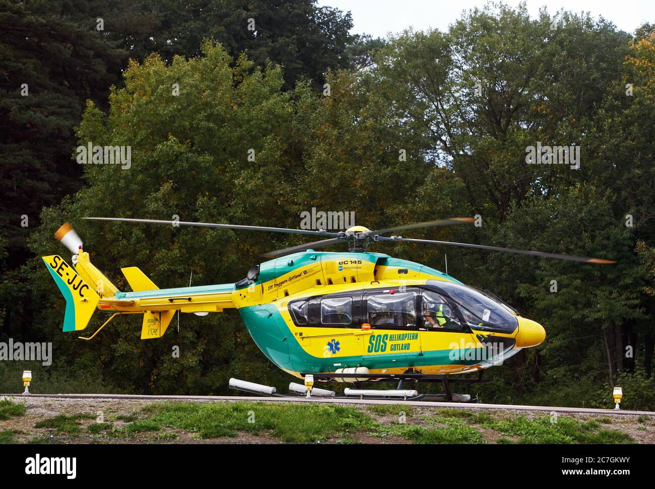 The SOS helicopter, with patient on stretcher, from Gotland has just ...