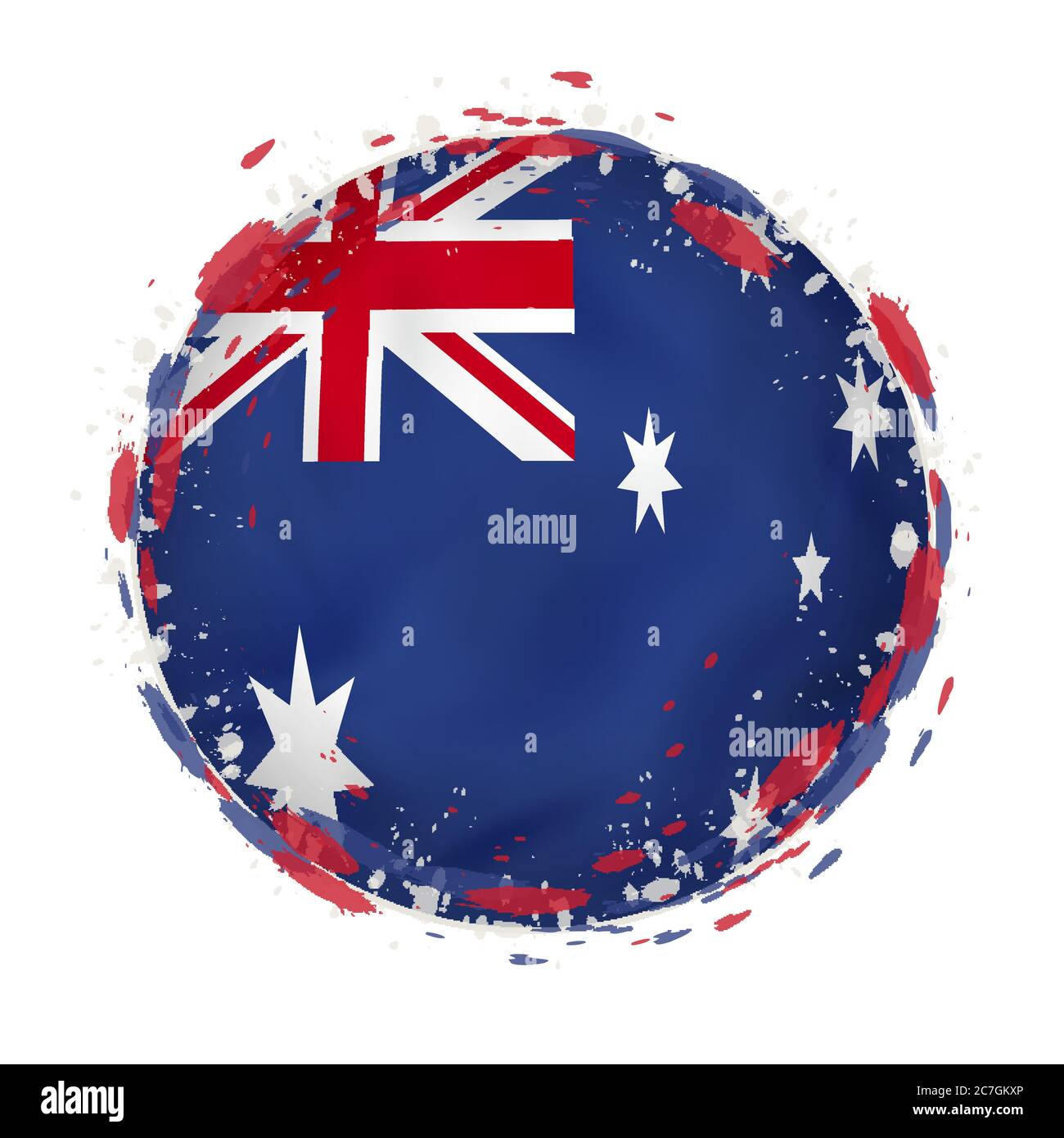 Round grunge flag of Australia with splashes in flag color. Vector ...