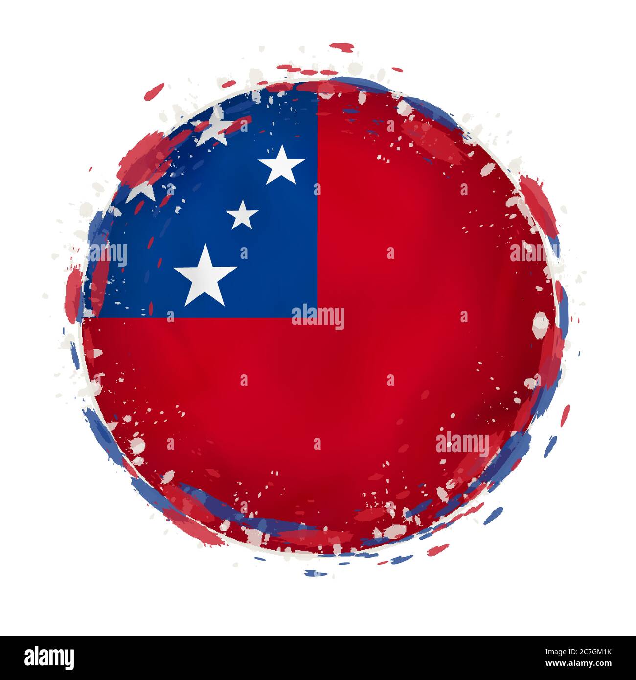 Round grunge flag of Samoa with splashes in flag color. Vector ...