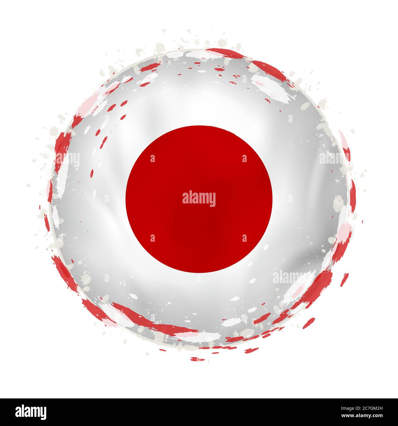 Round grunge flag of Japan with splashes in flag color. Vector ...