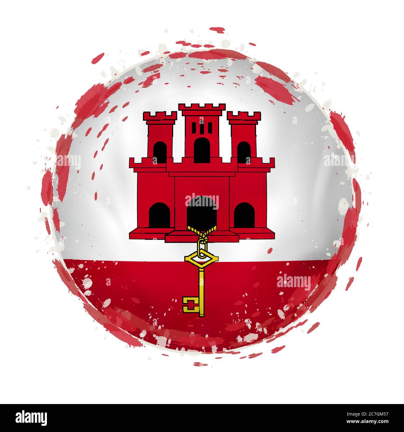 Round grunge flag of Gibraltar with splashes in flag color. Vector ...