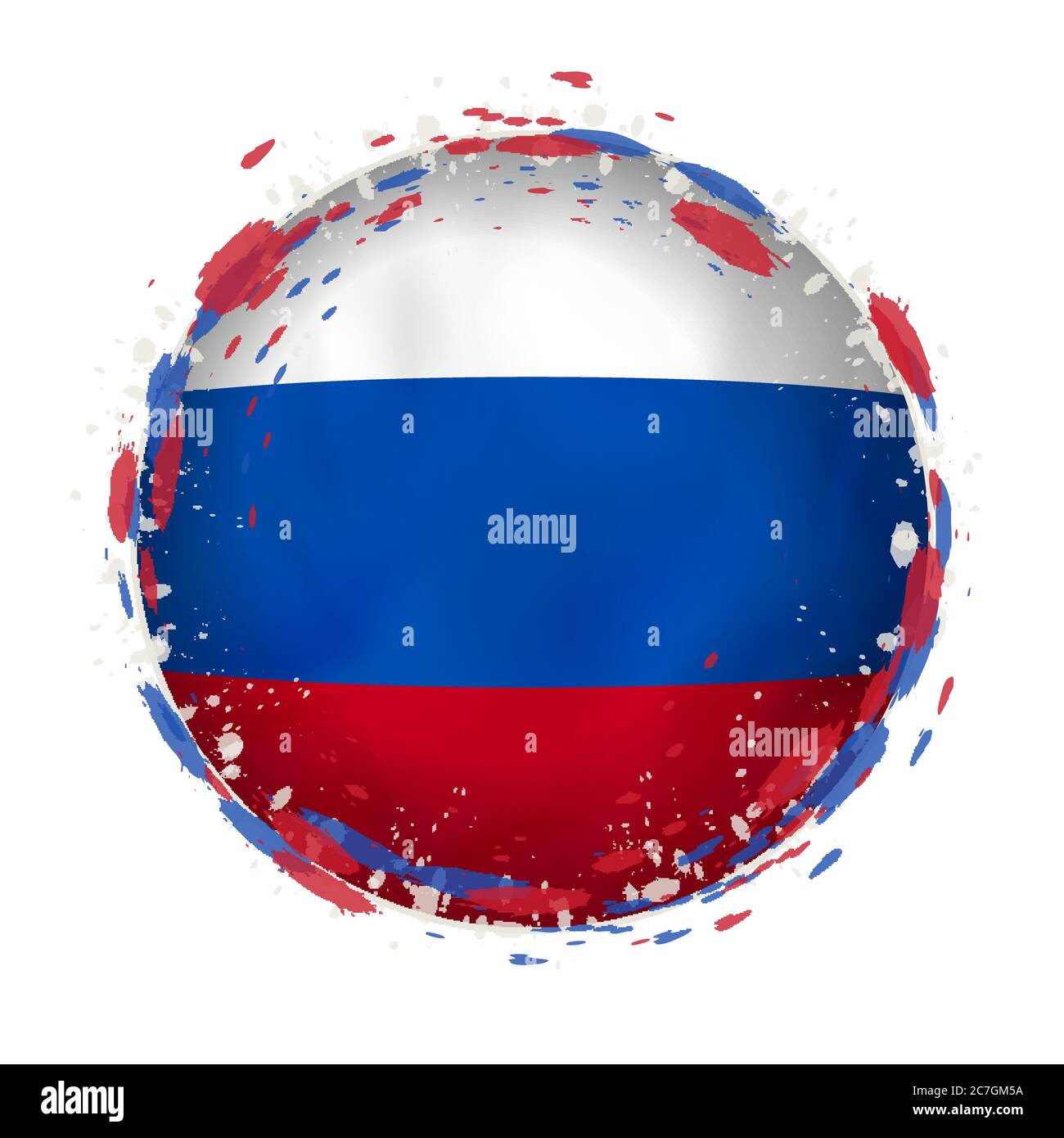 Round grunge flag of Russia with splashes in flag color. Vector ...