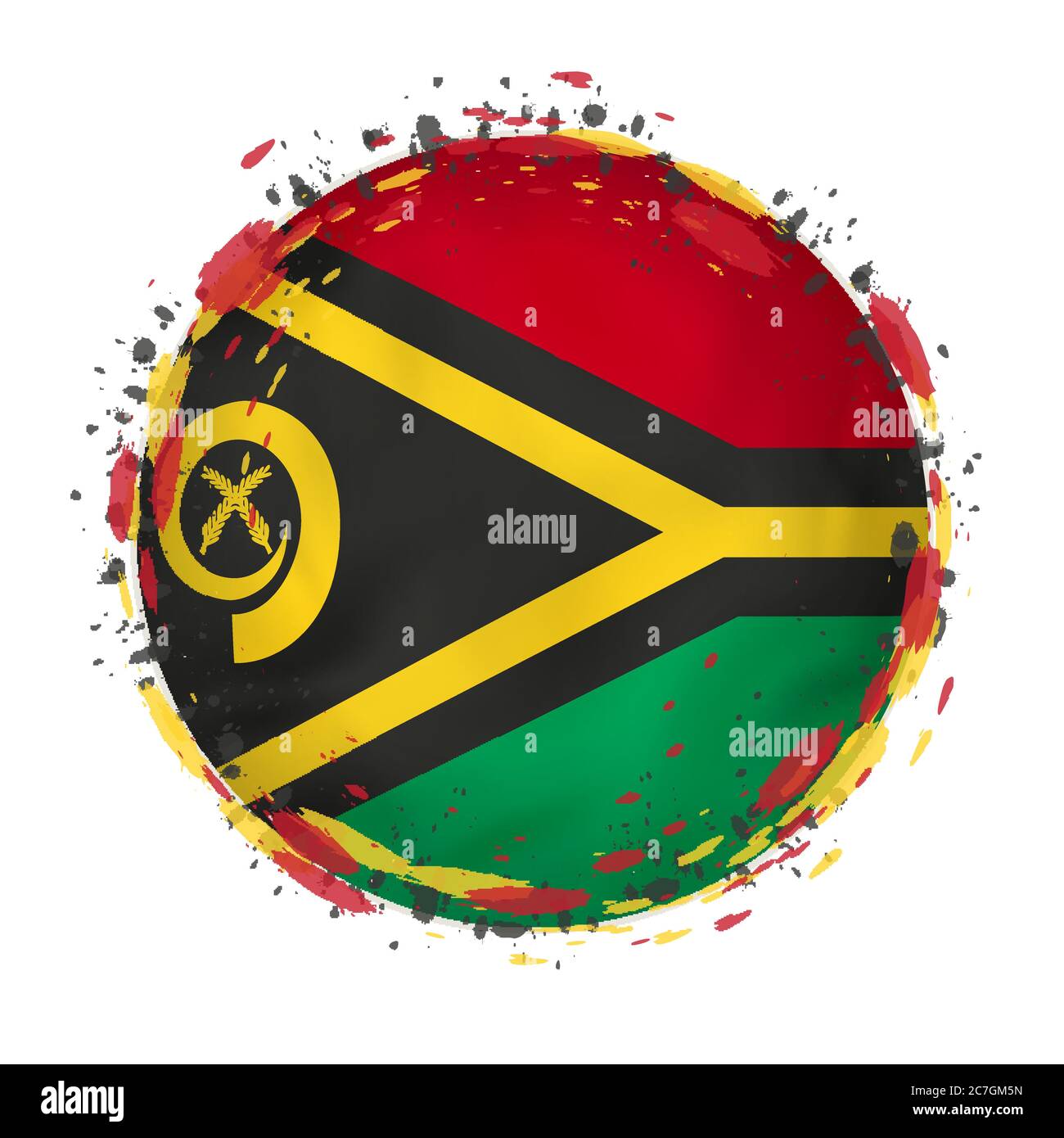 Round grunge flag of Vanuatu with splashes in flag color. Vector illustration Stock Vector Image ...