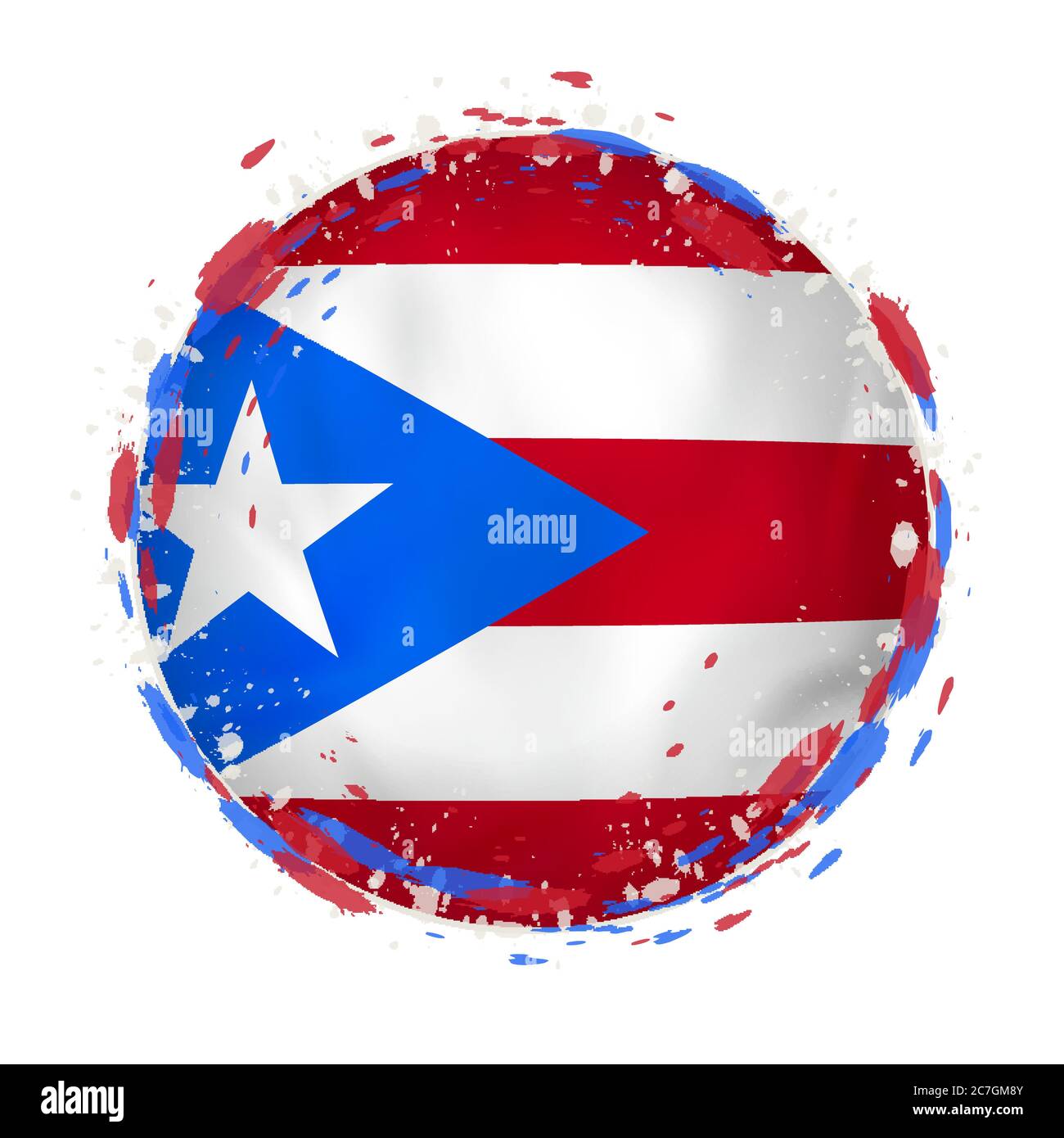 Round grunge flag of Puerto Rico with splashes in flag color. Vector ...