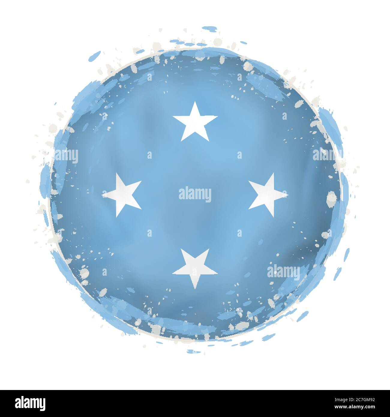 Round grunge flag of Micronesia with splashes in flag color. Vector ...