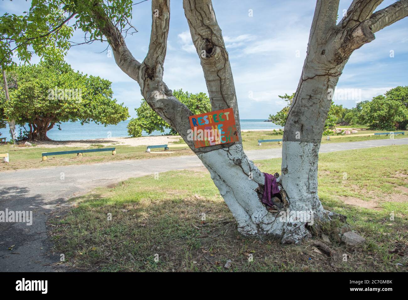"Respect the Beach" sign posted on tree trunk at Cramer's Park beach on ...