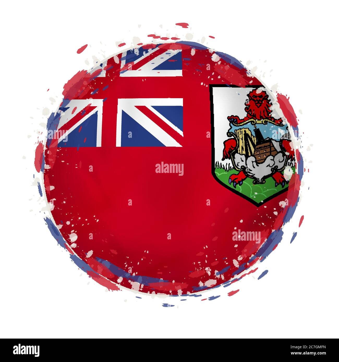 Round grunge flag of Bermuda with splashes in flag color. Vector ...