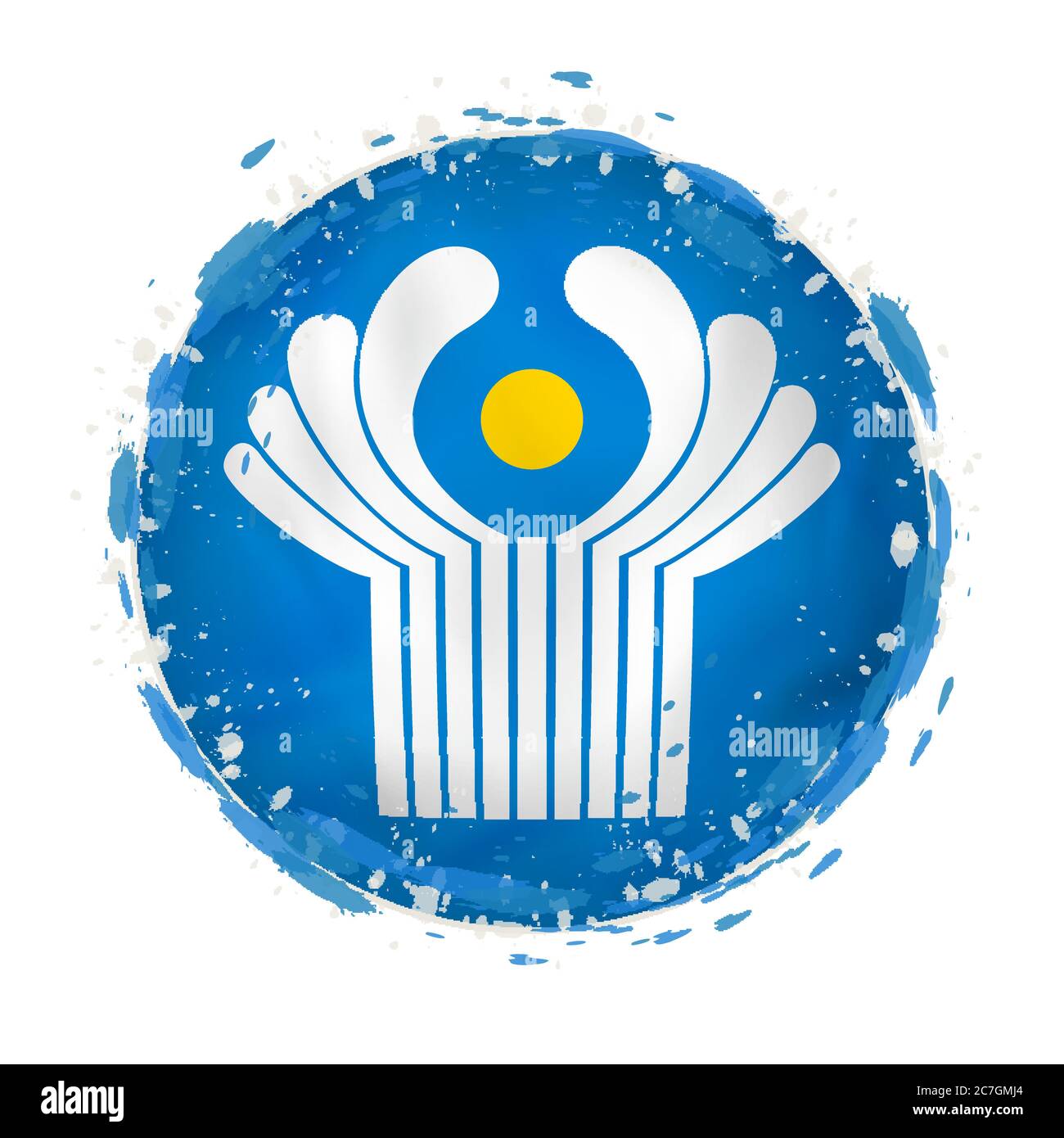 Round grunge flag of CIS with splashes in flag color. Vector ...