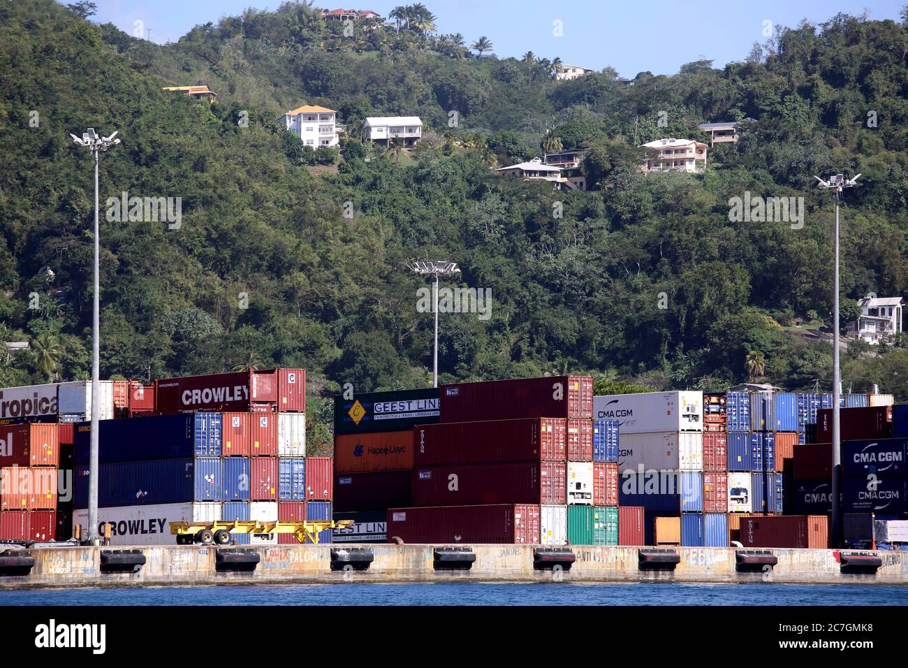 St George's Grenada Carenage Harbour Container Ship and Containers at ...