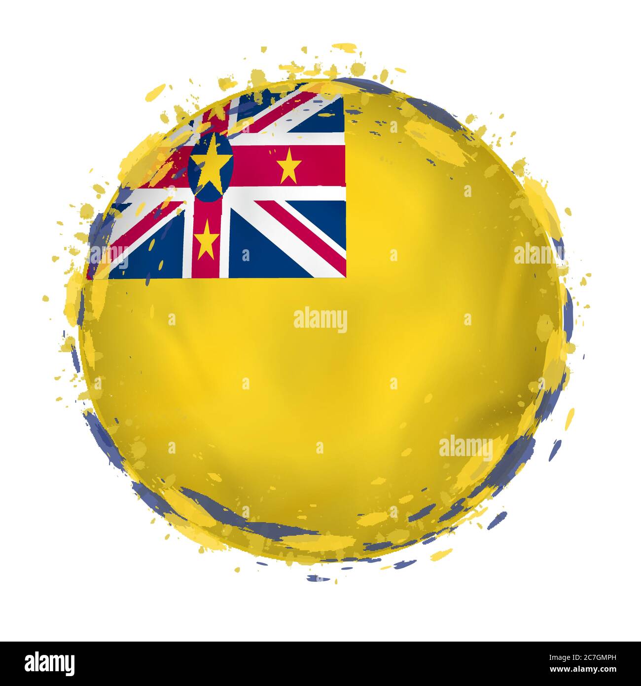 Round grunge flag of Niue with splashes in flag color. Vector ...