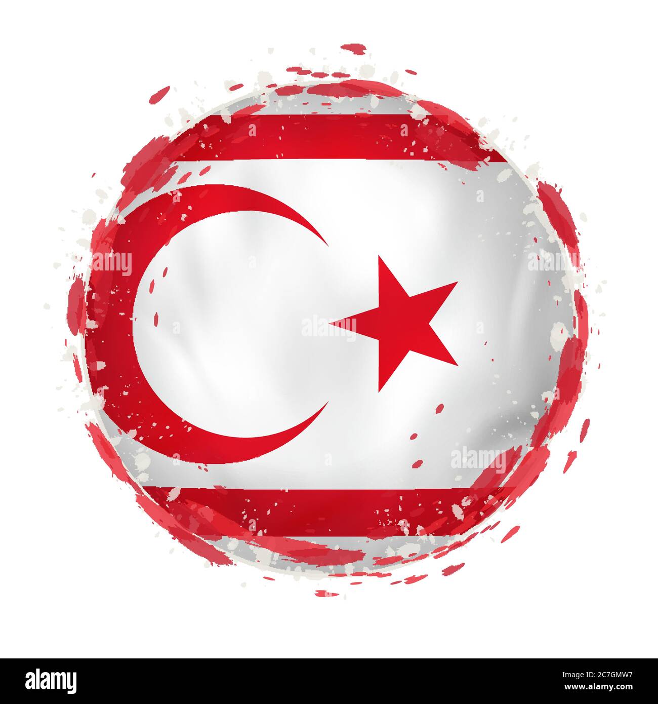 Round grunge flag of Northern Cyprus with splashes in flag color ...