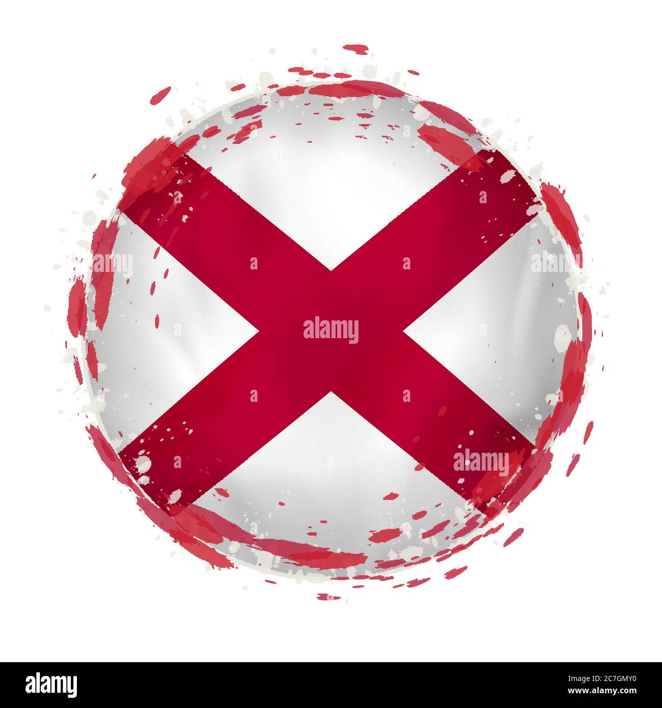 Round grunge flag of Alabama US state with splashes in flag color ...