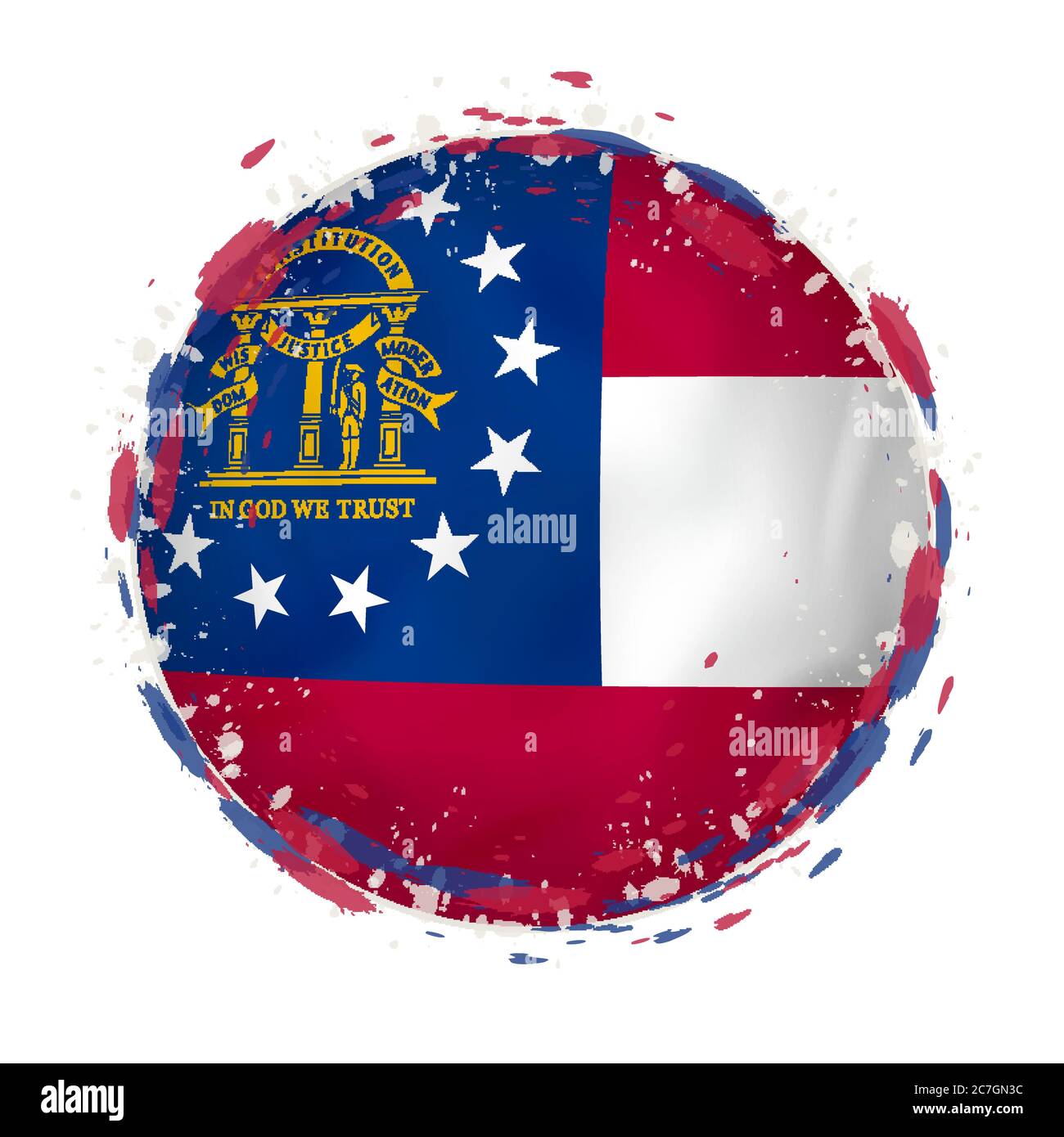 Round grunge flag of Georgia US state with splashes in flag color ...