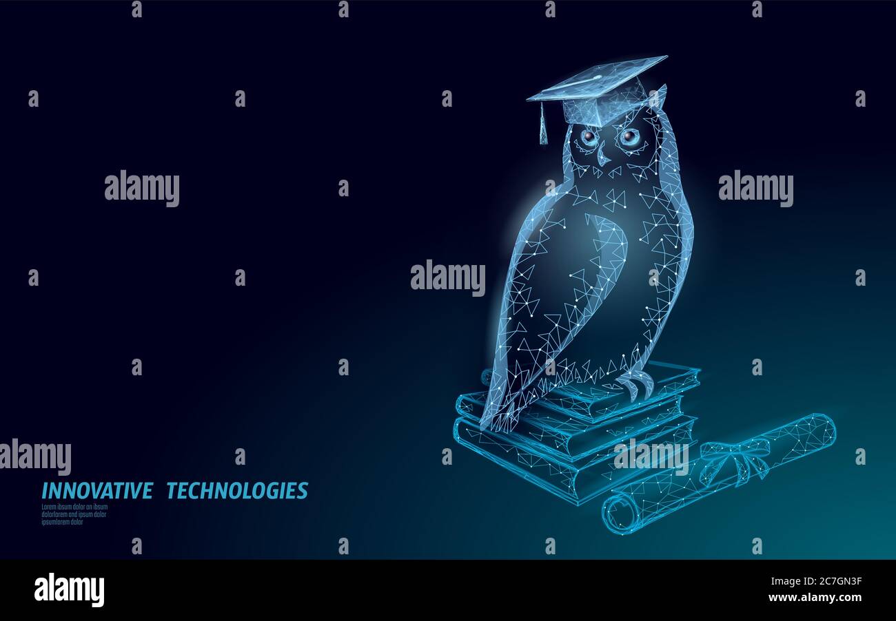 Owl bird symbol of wise education. E-learning distance concept ...