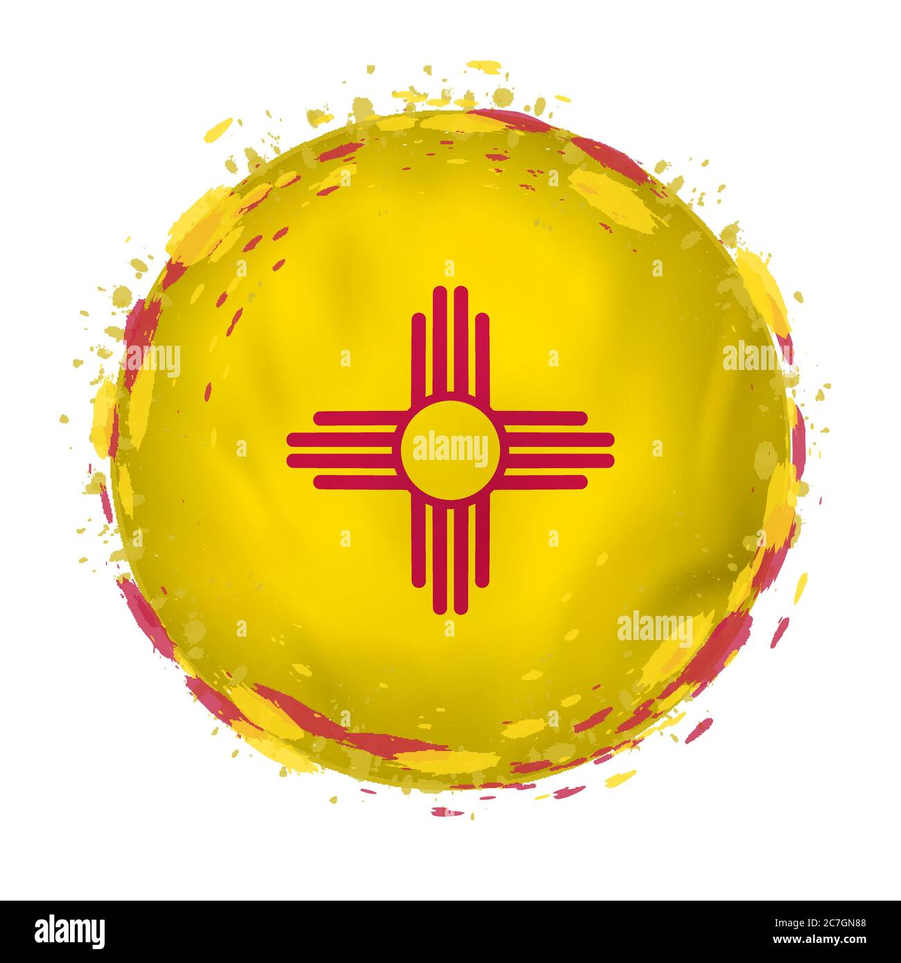 Round grunge flag of New Mexico US state with splashes in flag color ...