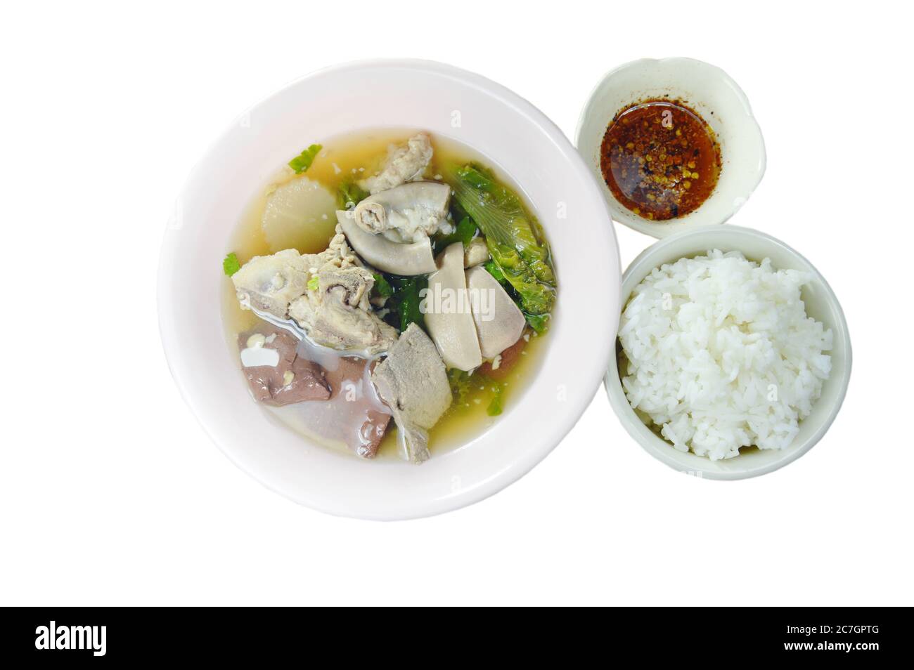 boiled pork blood and entrails in soup eat with rice Stock Photo - Alamy