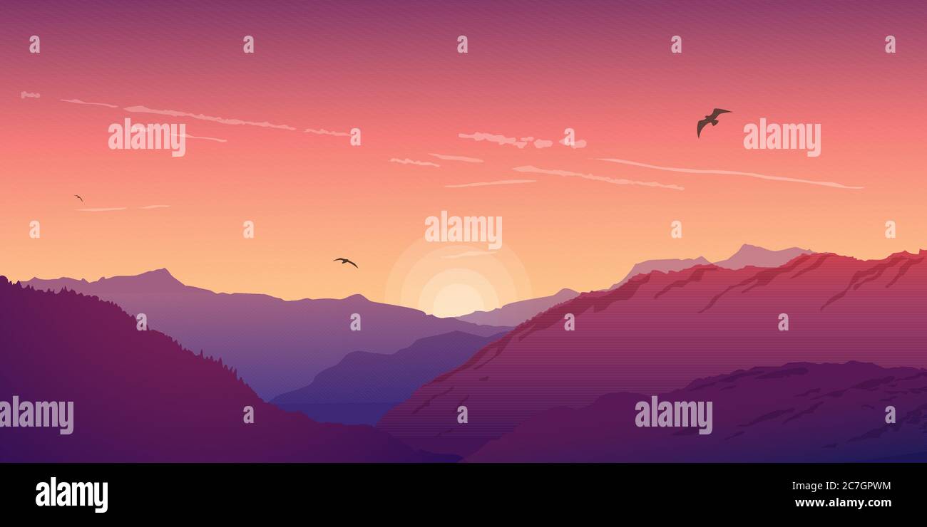 Purple sky mountain Stock Vector Images - Alamy