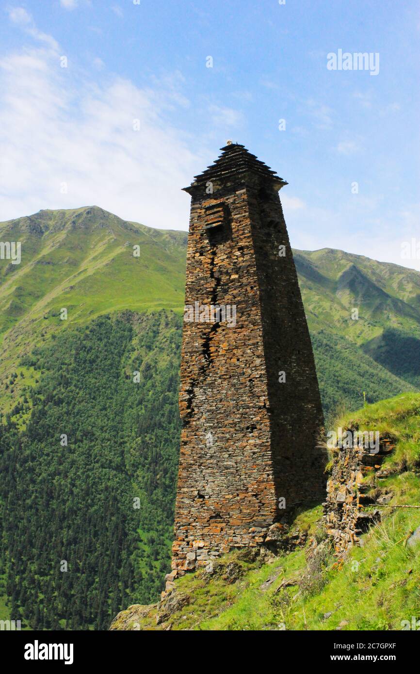 Old tower ruins in old village in Kvavlo, Tusheti, Georgia Stock Photo ...
