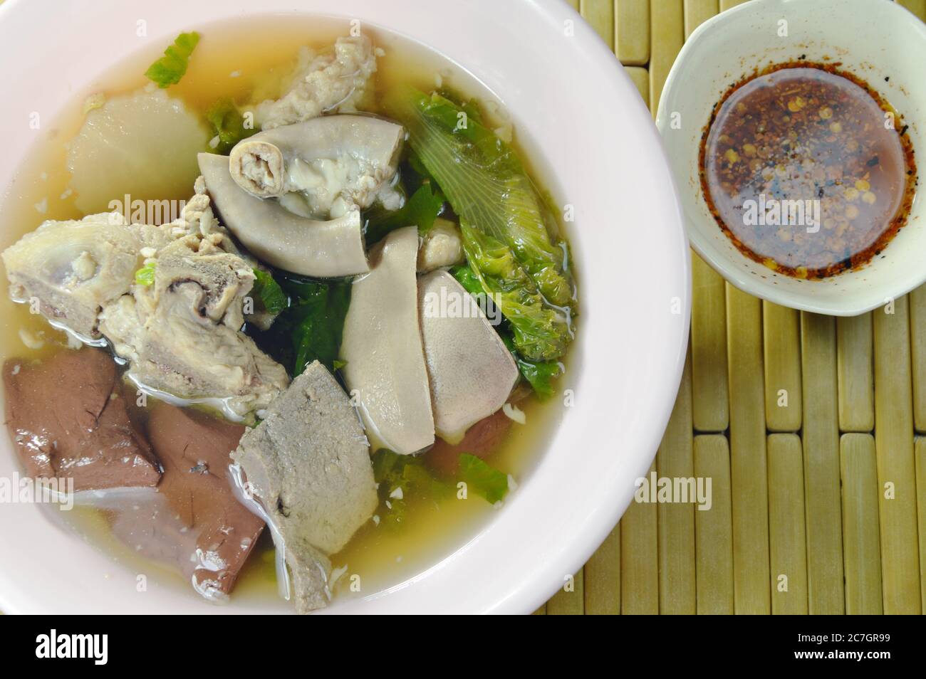 boiled pork blood and entrails in soup eat with rice Stock Photo - Alamy
