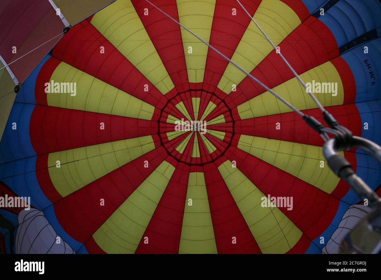 Low angle shot of the inside of a hot air balloon during flight Stock ...