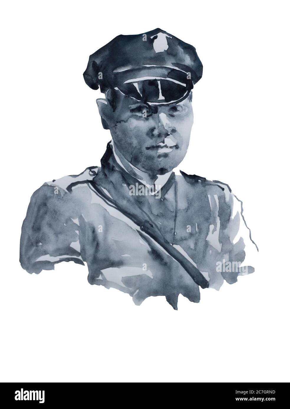 Abstract watercolor portrait of etnic police officer , isolated on ...