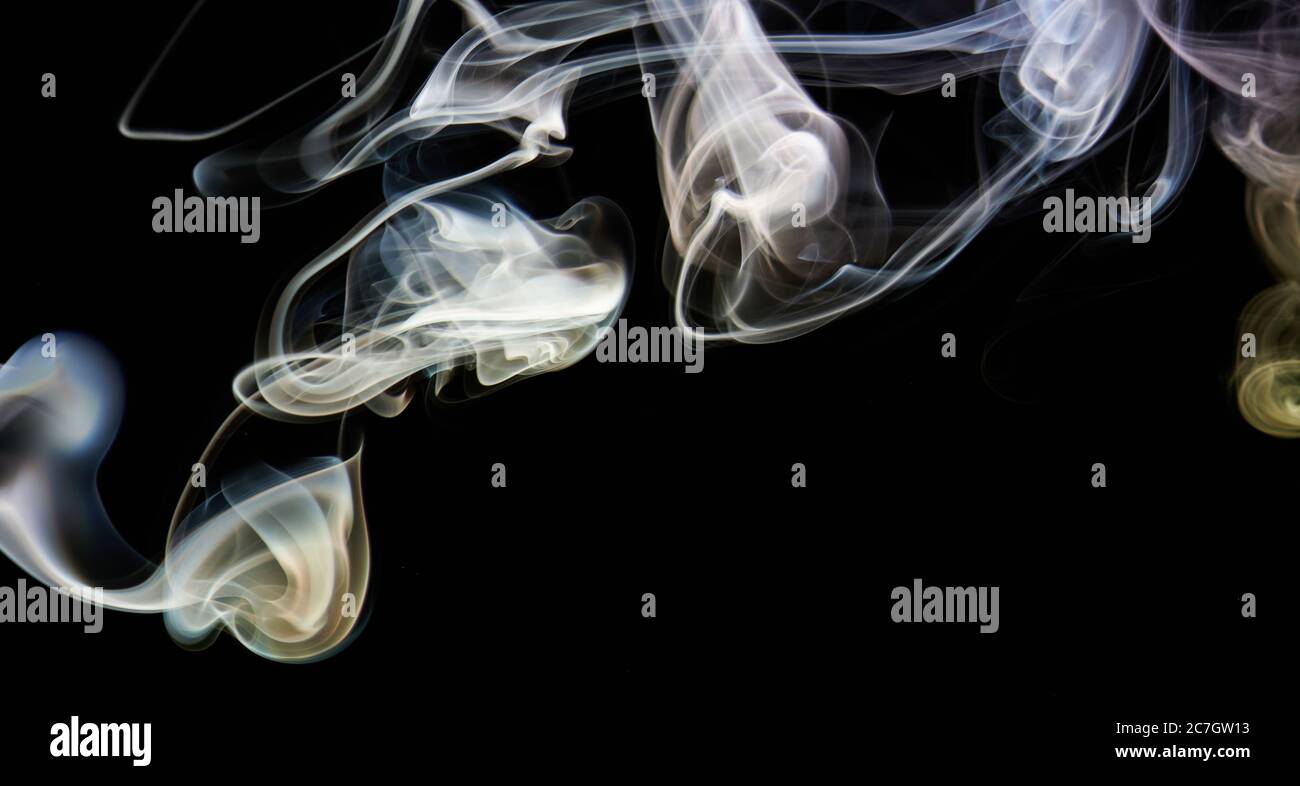Abstract colorful smoky background with smooth shape in black backdrop ...