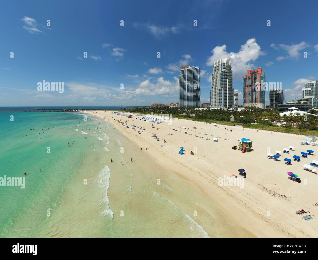 Summer Beach scene Miami FL reopening during Coronavirus Covid 19 ...