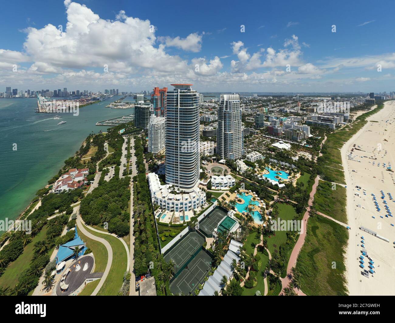 High aerial photo Miami Beach highrise condominium towers Stock Photo ...