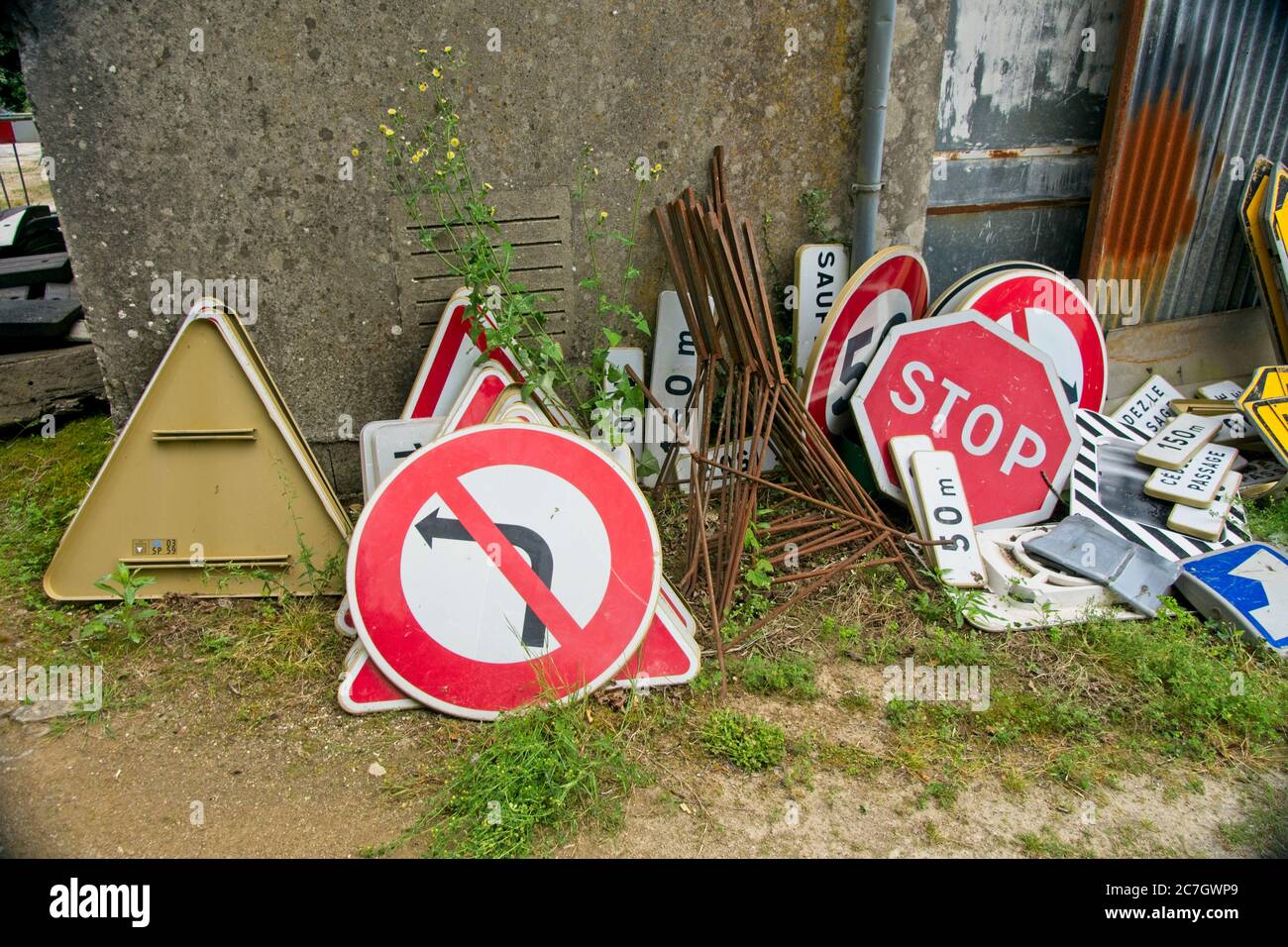 Pile of old traffic signs in France Stock Photo - Alamy