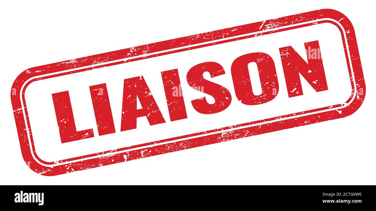 LIAISON red grungy rectangle stamp sign Stock Photo - Alamy