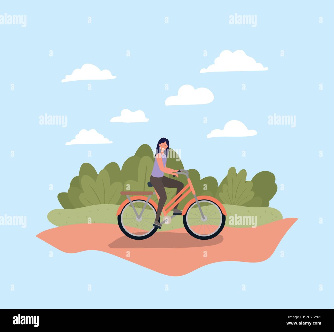 Woman riding bike at park design, Vehicle bicycle cycle lifestyle sport ...