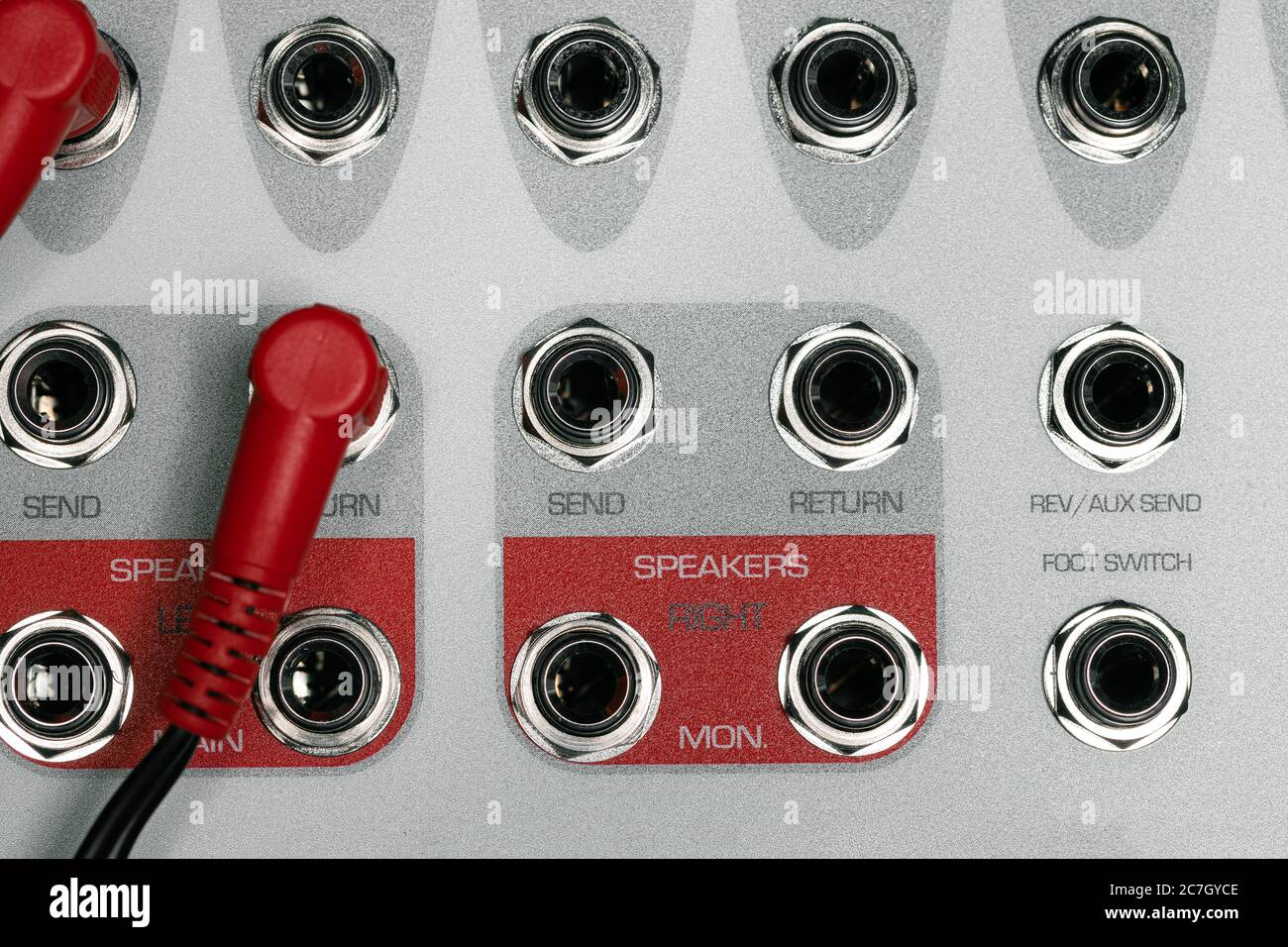 Rear panel of music system amplifier with wires Stock Photo - Alamy