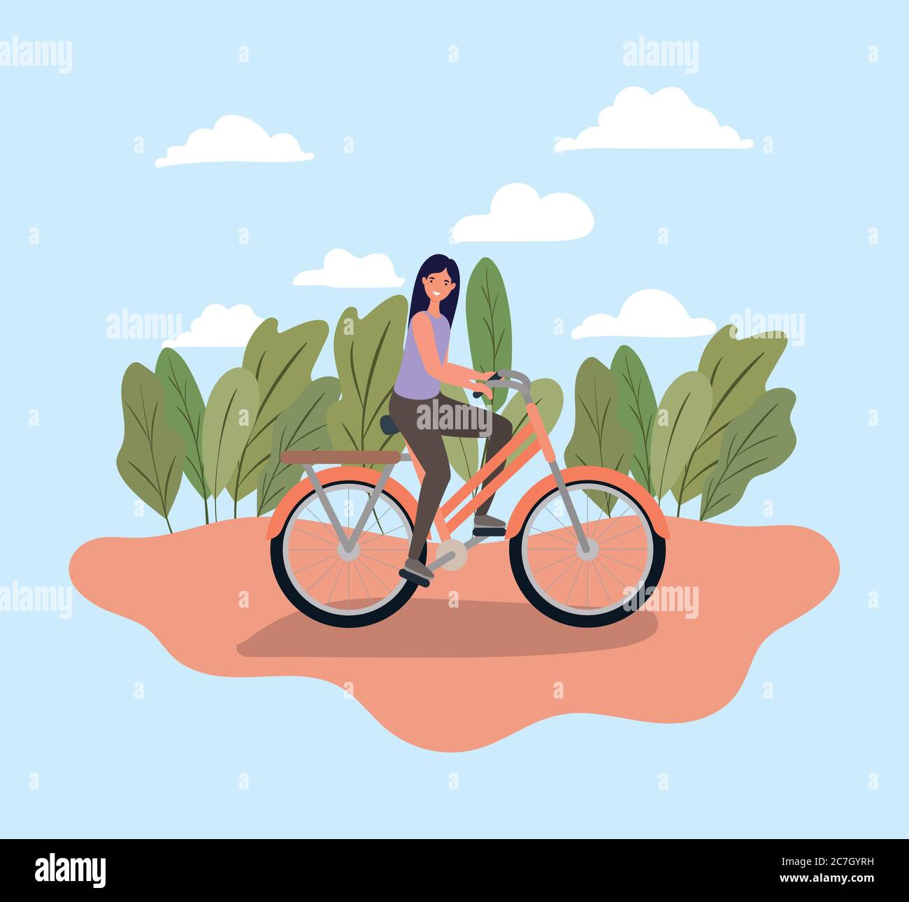 Woman riding bike at park design, Vehicle bicycle cycle lifestyle sport ...