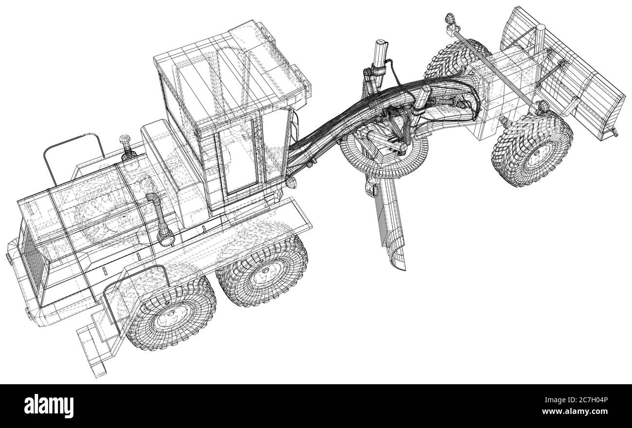 Land grader illustration vector. Wire-frame line isolated. Vector ...