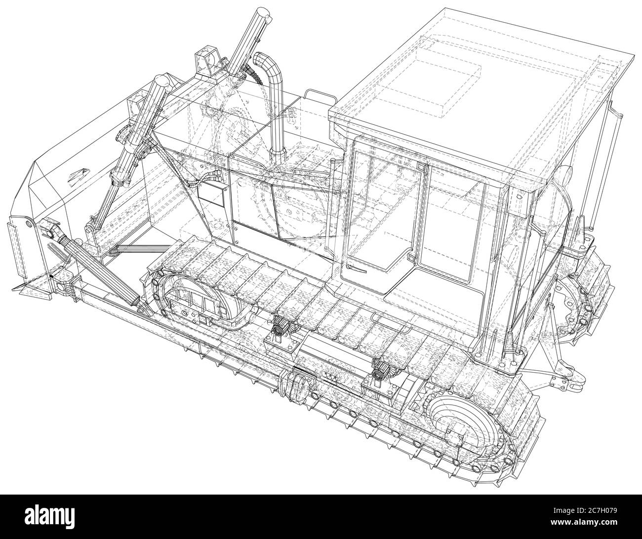Building bulldozer illustration vector. Wire-frame line isolated ...