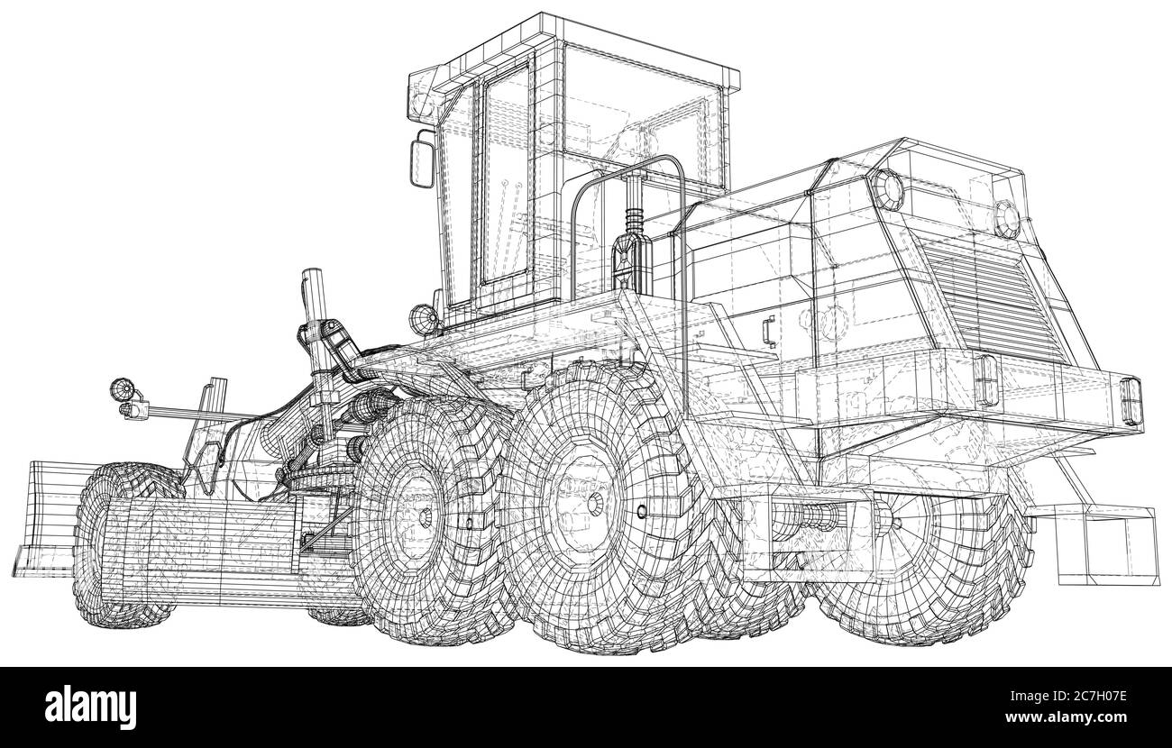 Building Grader Isolated. 3D rendering. Wire-frame. The layers of ...