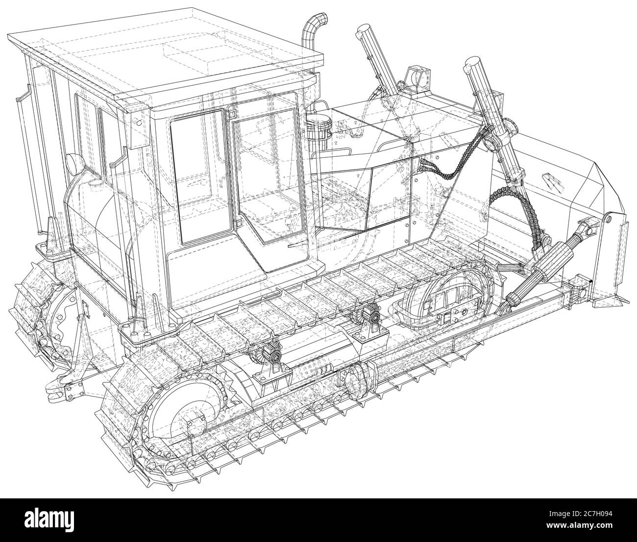 Vector Wire-frame Bulldozer. The layers of visible and invisible lines ...