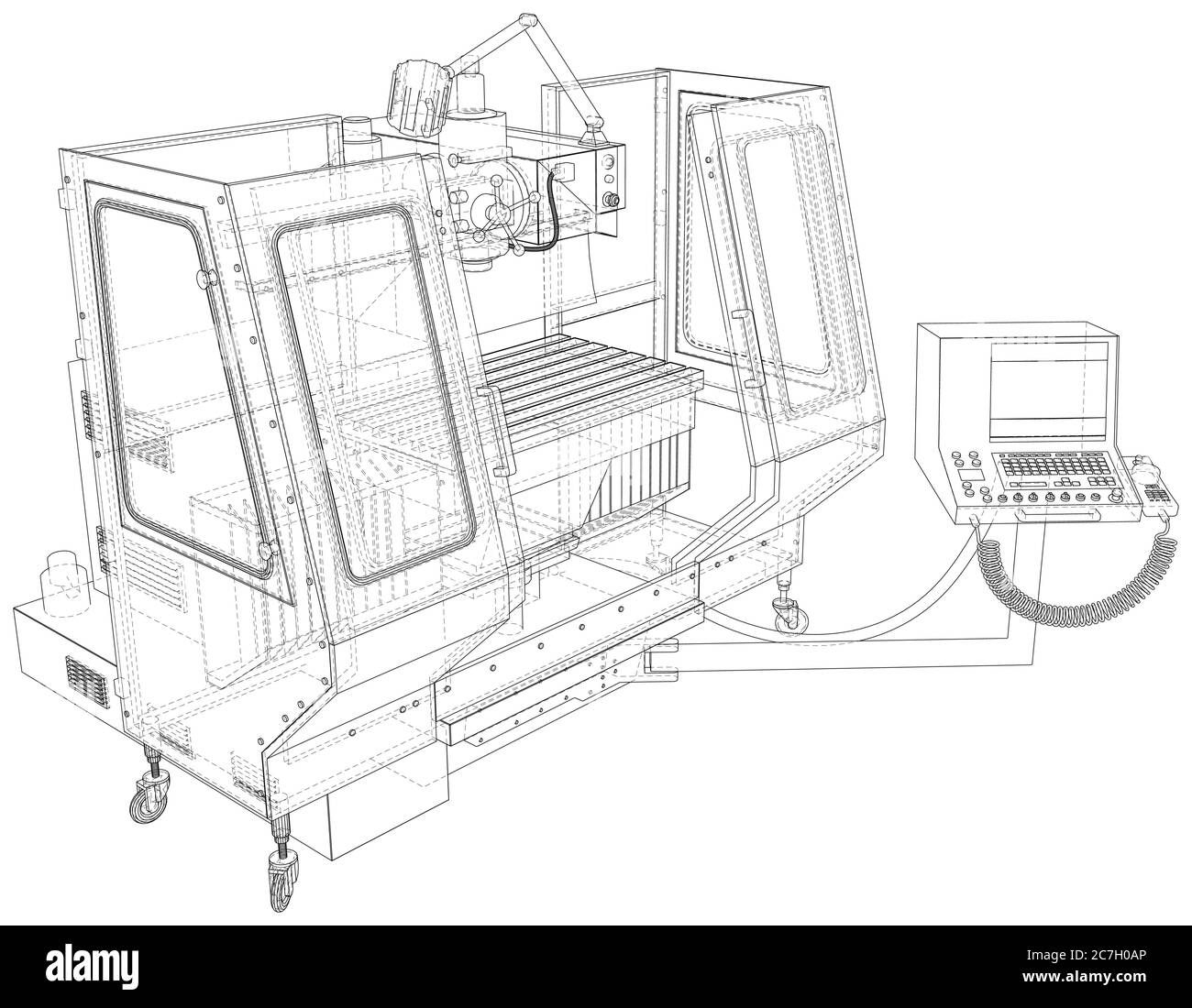 Vector Wire-frame Milling machine. The layers of visible and invisible ...