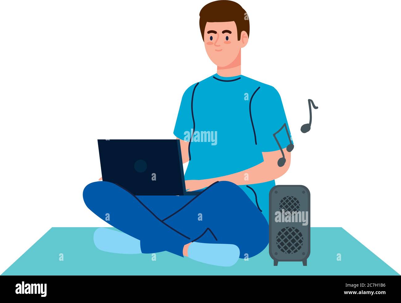 Young Man Using Laptop Computer On White Background Stock Vector Image