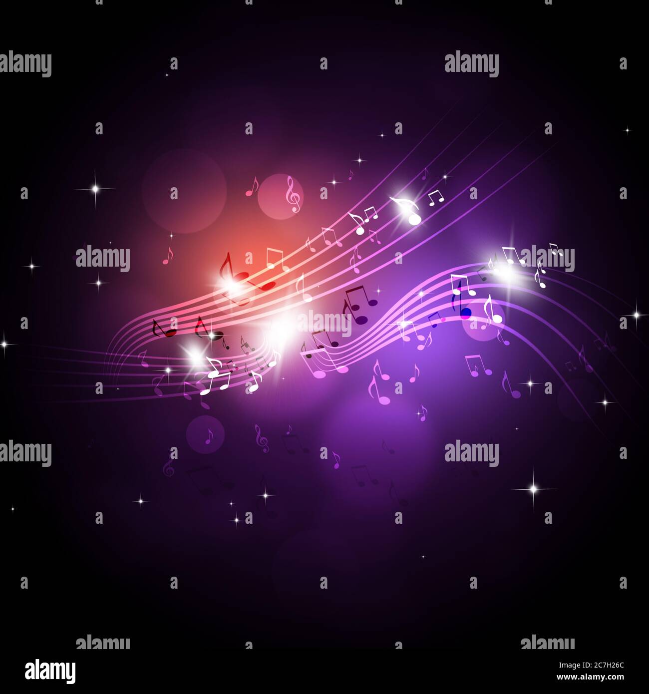 party music notes neon retro background for flyer cards Stock Photo - Alamy