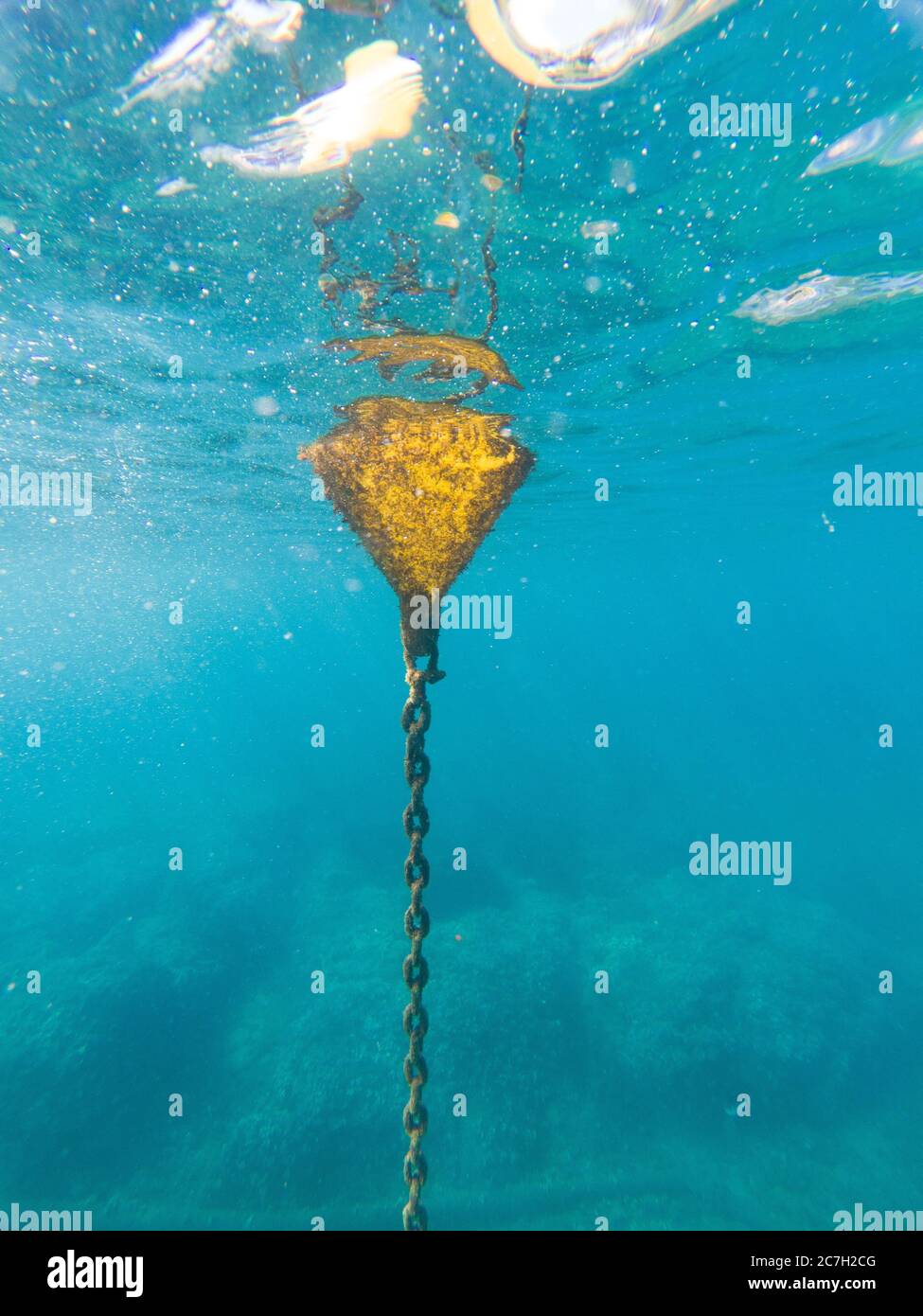 Drifter (floating device), yellow buoy as seen from inside the water in ...