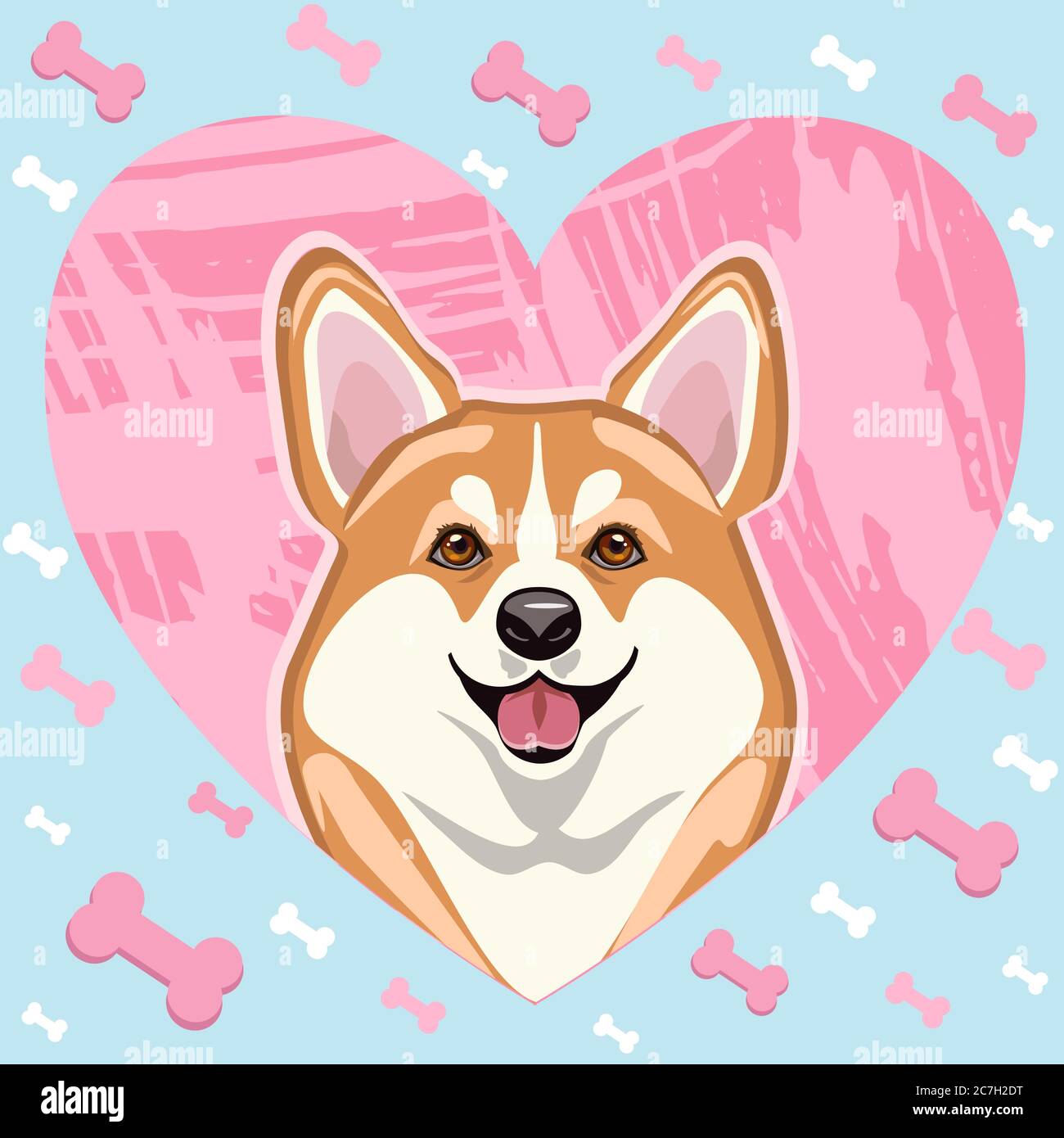 Smiling cute welsh corgi dog with a pink heart and favorite bones Stock ...